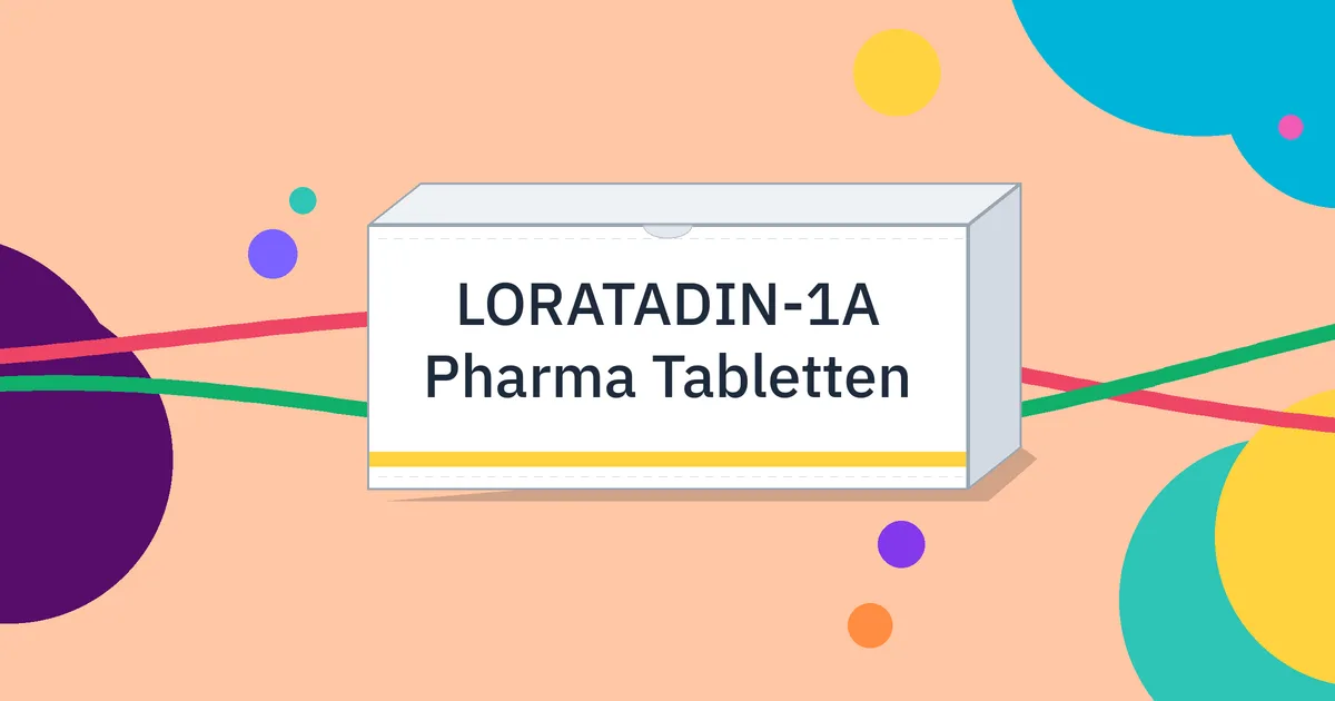 Symbolbild: Packung mit der Aufschrift LORATADIN-1A Pharma Tabletten (PZN 01879129) – Verfügbarkeit und Bezug in Apotheken in Frankfurt am Main