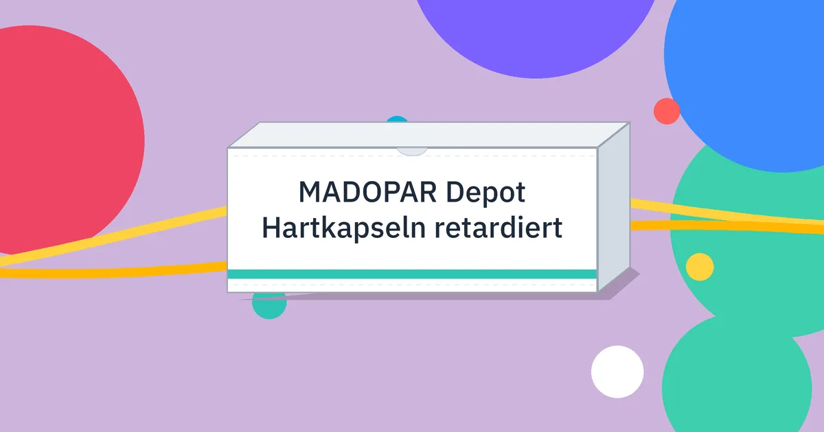 Symbolbild: Packung mit der Aufschrift MADOPAR Depot Hartkapseln retardiert (PZN 09194158) – Verfügbarkeit und Bezug in Apotheken in Frankfurt am Main