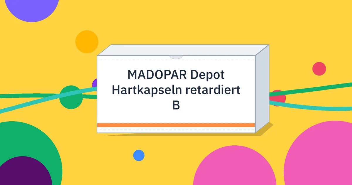 Symbolbild: Packung mit der Aufschrift MADOPAR Depot Hartkapseln retardiert B (PZN 03108436) – Verfügbarkeit und Bezug in Apotheken in Frankfurt am Main
