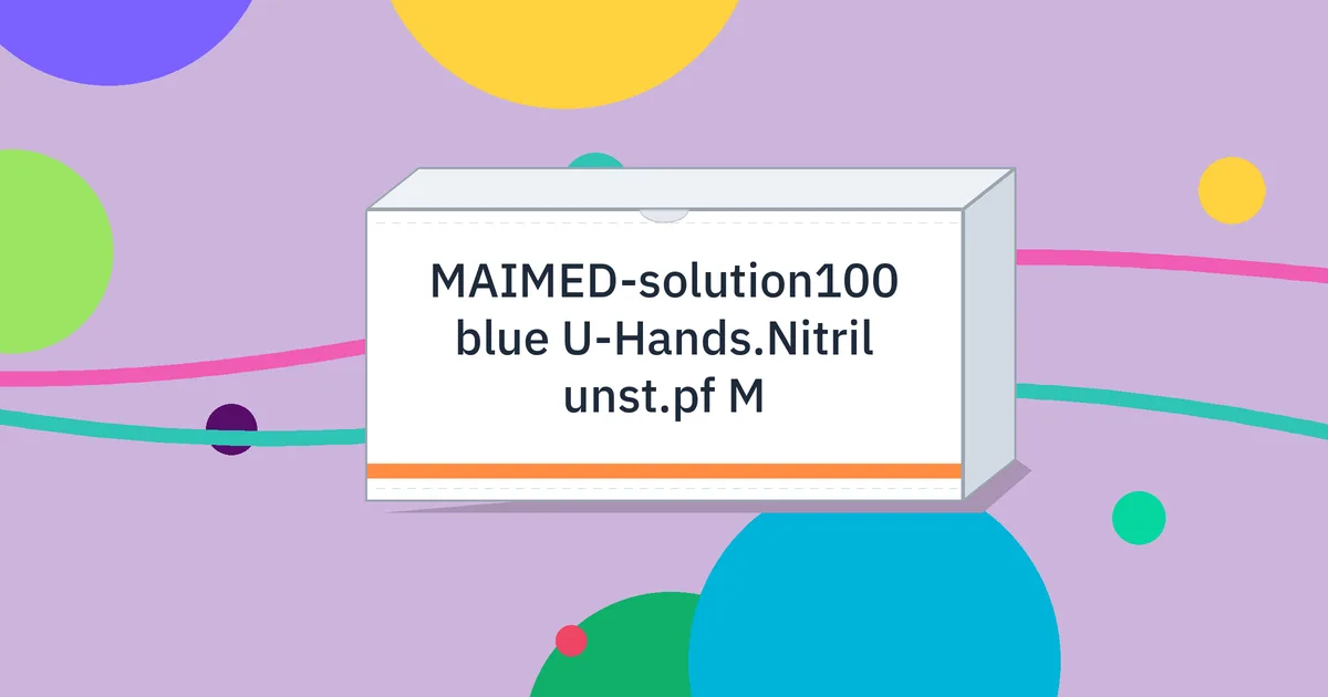 Symbolbild: Packung mit der Aufschrift MAIMED-solution100 blue U-Hands.Nitril unst.pf M (PZN 11863974) – Verfügbarkeit und Bezug in Apotheken in Frankfurt am Main