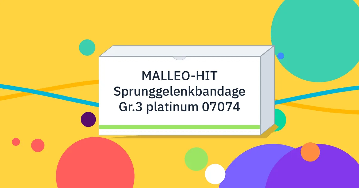 Symbolbild: Packung mit der Aufschrift MALLEO-HIT Sprunggelenkbandage Gr.3 platinum 07074 (PZN 06114650) – Verfügbarkeit und Bezug in Apotheken in Frankfurt am Main