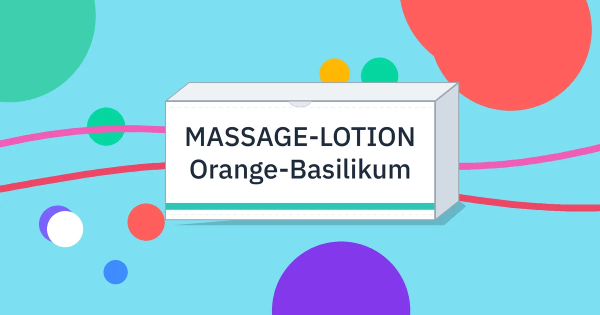 Symbolbild: Packung mit der Aufschrift MASSAGE-LOTION Orange-Basilikum (PZN 18045552) – Verfügbarkeit und Bezug in Apotheken in Frankfurt am Main