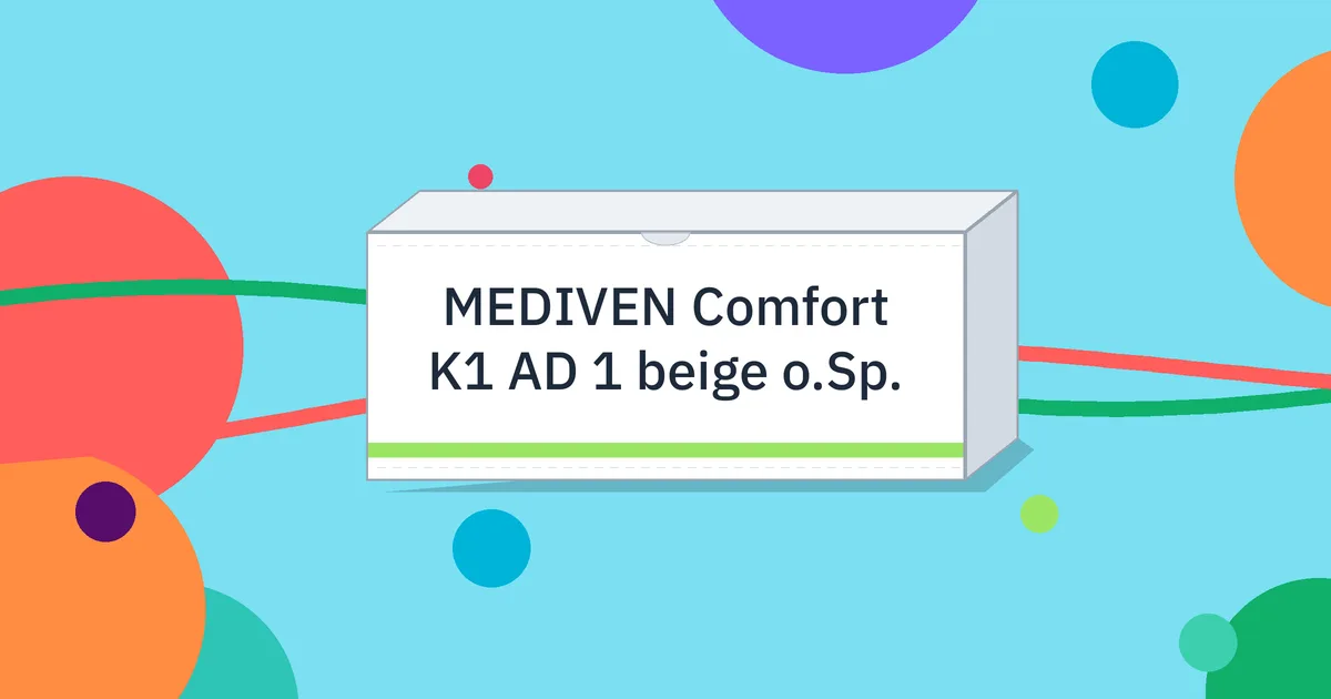 Symbolbild: Packung mit der Aufschrift MEDIVEN Comfort K1 AD 1 beige o.Sp. (PZN 14559314) – Verfügbarkeit und Bezug in Apotheken in Frankfurt am Main