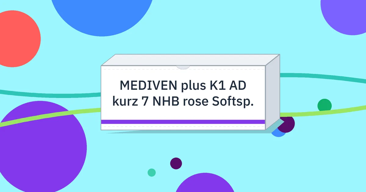 Symbolbild: Packung mit der Aufschrift MEDIVEN plus K1 AD kurz 7 NHB rose Softsp. (PZN 15898018) – Verfügbarkeit und Bezug in Apotheken in Frankfurt am Main