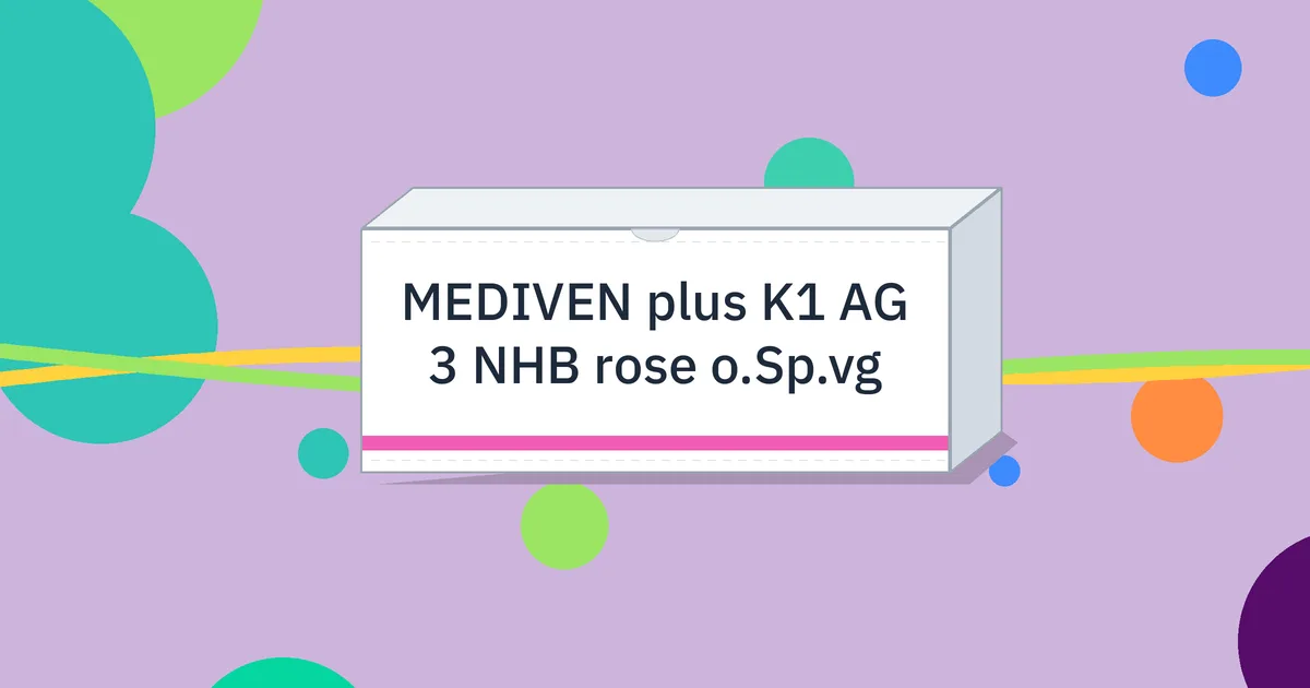 Symbolbild: Packung mit der Aufschrift MEDIVEN plus K1 AG 3 NHB rose o.Sp.vg (PZN 15921585) – Verfügbarkeit und Bezug in Apotheken in Frankfurt am Main