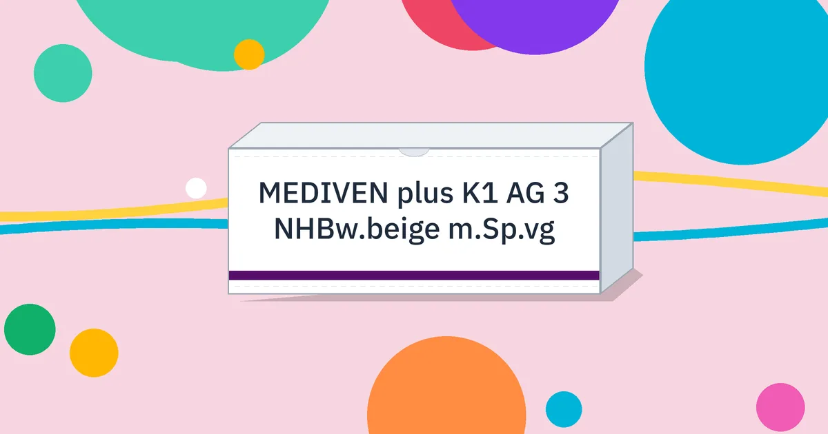 Symbolbild: Packung mit der Aufschrift MEDIVEN plus K1 AG 3 NHBw.beige m.Sp.vg (PZN 15924075) – Verfügbarkeit und Bezug in Apotheken in Frankfurt am Main