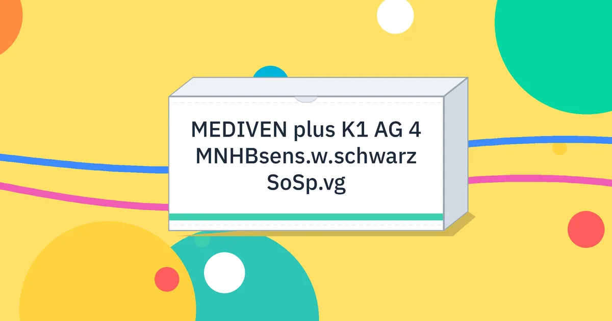 Symbolbild: Packung mit der Aufschrift MEDIVEN plus K1 AG 4 MNHBsens.w.schwarz SoSp.vg (PZN 16073277) – Verfügbarkeit und Bezug in Apotheken in Frankfurt am Main