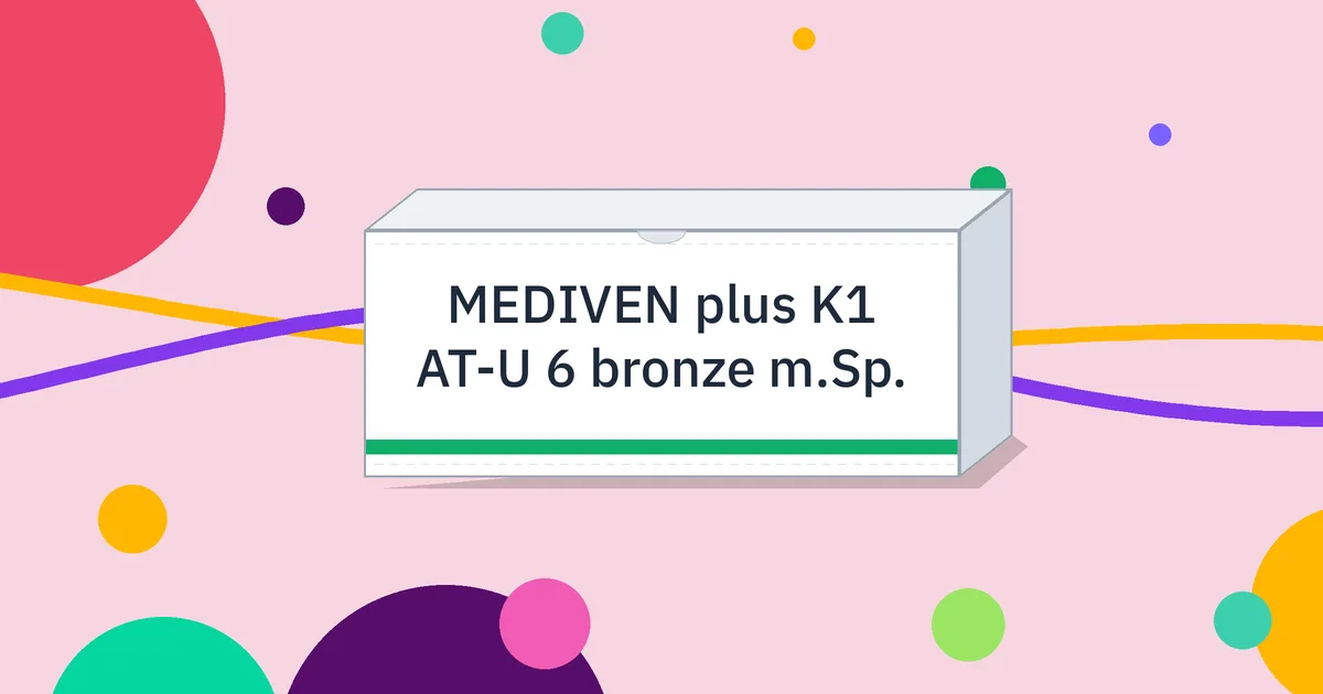 Symbolbild: Packung mit der Aufschrift MEDIVEN plus K1 AT-U 6 bronze m.Sp. (PZN 15031087) – Verfügbarkeit und Bezug in Apotheken in Frankfurt am Main