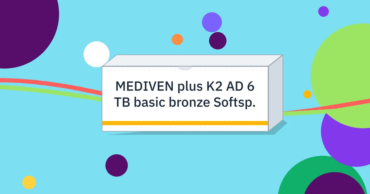 Symbolbild: Packung mit der Aufschrift MEDIVEN plus K2 AD 6 TB basic bronze Softsp. (PZN 15094998) – Verfügbarkeit und Bezug in Apotheken in Frankfurt am Main