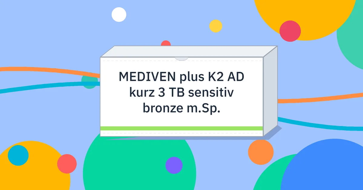 Symbolbild: Packung mit der Aufschrift MEDIVEN plus K2 AD kurz 3 TB sensitiv bronze m.Sp. (PZN 15106767) – Verfügbarkeit und Bezug in Apotheken in Frankfurt am Main
