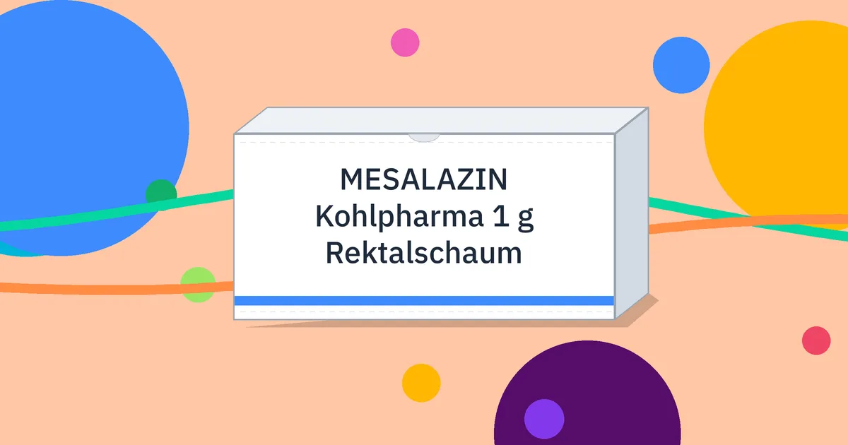 Symbolbild: Packung mit der Aufschrift MESALAZIN Kohlpharma 1 g Rektalschaum (PZN 05468765) – Verfügbarkeit und Bezug in Apotheken in Frankfurt am Main