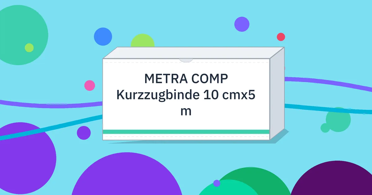 Symbolbild: Packung mit der Aufschrift METRA COMP Kurzzugbinde 10 cmx5 m (PZN 07772438) – Verfügbarkeit und Bezug in Apotheken in Frankfurt am Main