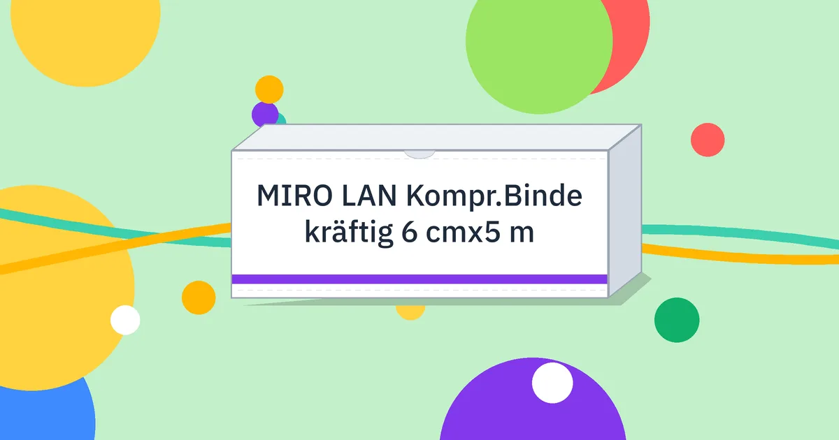 Symbolbild: Packung mit der Aufschrift MIRO LAN Kompr.Binde kräftig 6 cmx5 m (PZN 06854163) – Verfügbarkeit und Bezug in Apotheken in Frankfurt am Main