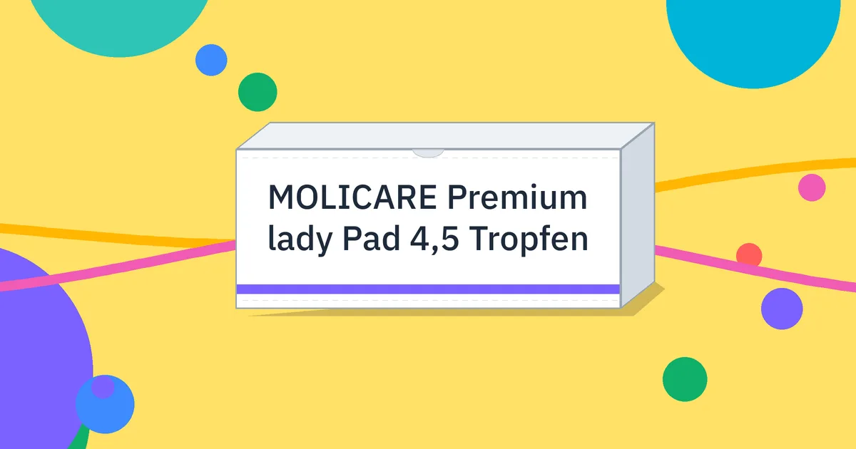 Symbolbild: Packung mit der Aufschrift MOLICARE Premium lady Pad 4,5 Tropfen (PZN 14029154) – Verfügbarkeit und Bezug in Apotheken in Frankfurt am Main