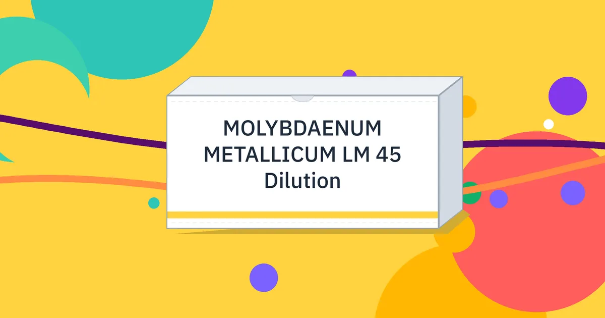 Symbolbild: Packung mit der Aufschrift MOLYBDAENUM METALLICUM LM 45 Dilution (PZN 13610059) – Verfügbarkeit und Bezug in Apotheken in Frankfurt am Main