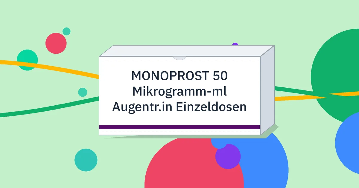 Symbolbild: Packung mit der Aufschrift MONOPROST 50 Mikrogramm-ml Augentr.in Einzeldosen (PZN 18780263) – Verfügbarkeit und Bezug in Apotheken in Frankfurt am Main