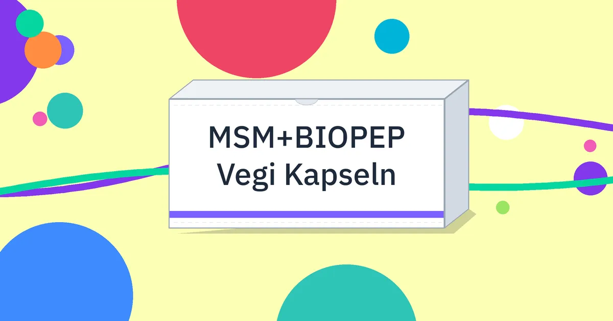 Symbolbild: Packung mit der Aufschrift MSM+BIOPEP Vegi Kapseln (PZN 00790634) – Verfügbarkeit und Bezug in Apotheken in Frankfurt am Main