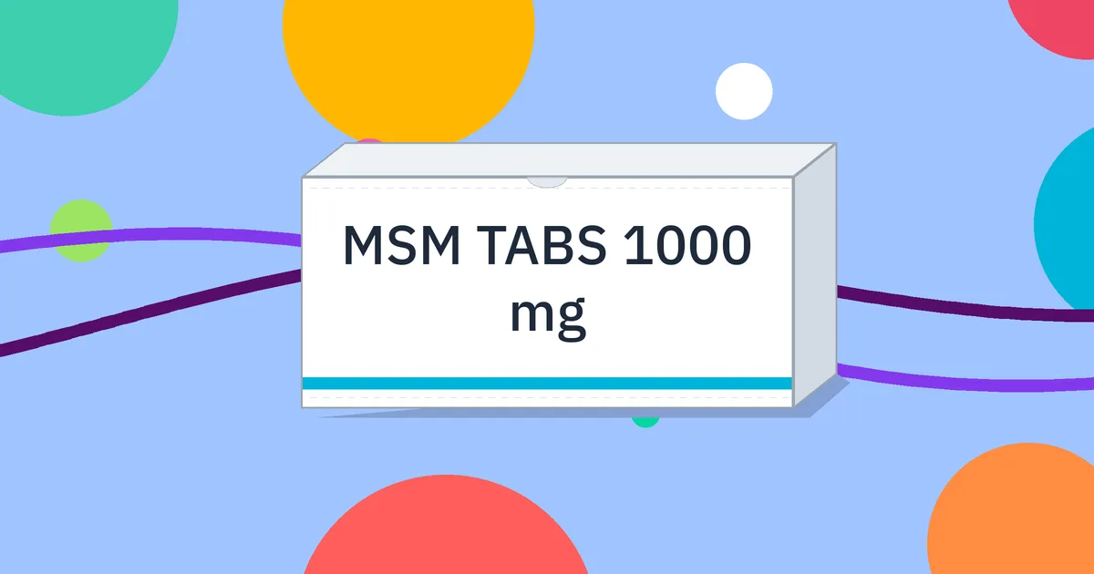 Symbolbild: Packung mit der Aufschrift MSM TABS 1000 mg (PZN 19362935) – Verfügbarkeit und Bezug in Apotheken in Frankfurt am Main