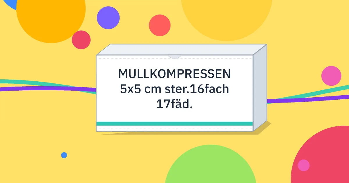 Symbolbild: Packung mit der Aufschrift MULLKOMPRESSEN 5x5 cm ster.16fach 17fäd. (PZN 06930929) – Verfügbarkeit und Bezug in Apotheken in Frankfurt am Main