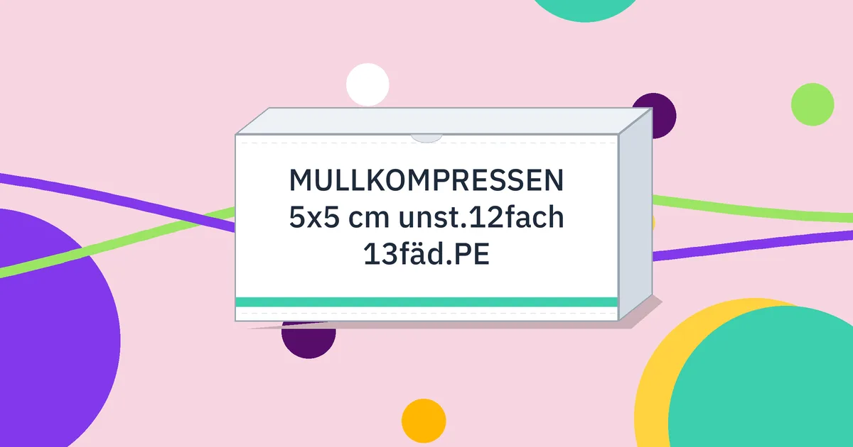 Symbolbild: Packung mit der Aufschrift MULLKOMPRESSEN 5x5 cm unst.12fach 13fäd.PE (PZN 06928370) – Verfügbarkeit und Bezug in Apotheken in Frankfurt am Main