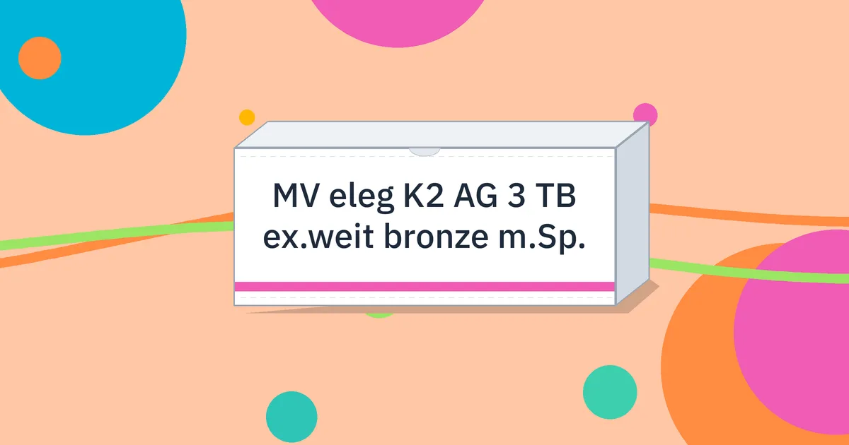 Symbolbild: Packung mit der Aufschrift MV eleg K2 AG 3 TB ex.weit bronze m.Sp. (PZN 14719350) – Verfügbarkeit und Bezug in Apotheken in Frankfurt am Main