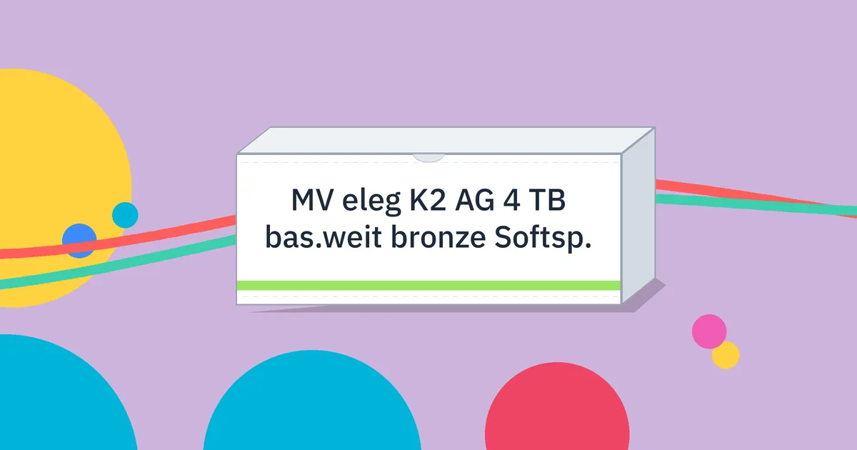 Symbolbild: Packung mit der Aufschrift MV eleg K2 AG 4 TB bas.weit bronze Softsp. (PZN 14719976) – Verfügbarkeit und Bezug in Apotheken in Frankfurt am Main
