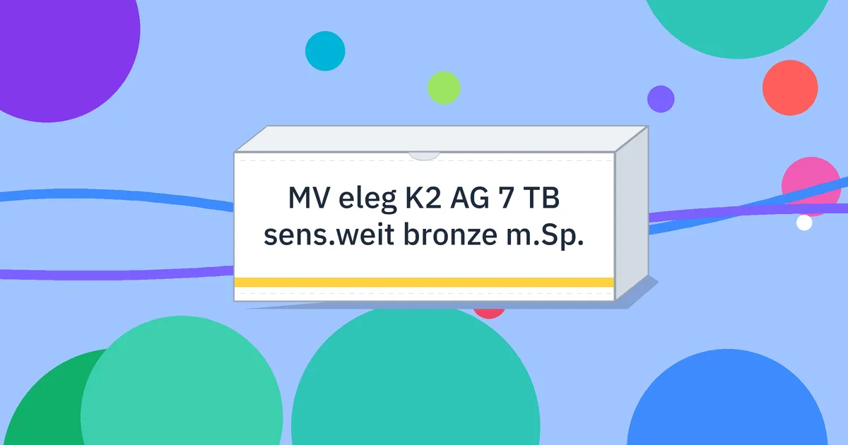 Symbolbild: Packung mit der Aufschrift MV eleg K2 AG 7 TB sens.weit bronze m.Sp. (PZN 14719137) – Verfügbarkeit und Bezug in Apotheken in Frankfurt am Main