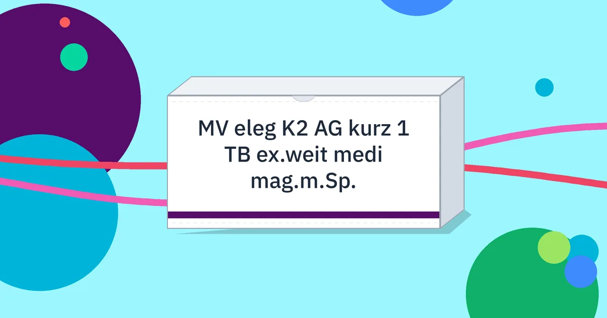 Symbolbild: Packung mit der Aufschrift MV eleg K2 AG kurz 1 TB ex.weit medi mag.m.Sp. (PZN 14637327) – Verfügbarkeit und Bezug in Apotheken in Frankfurt am Main