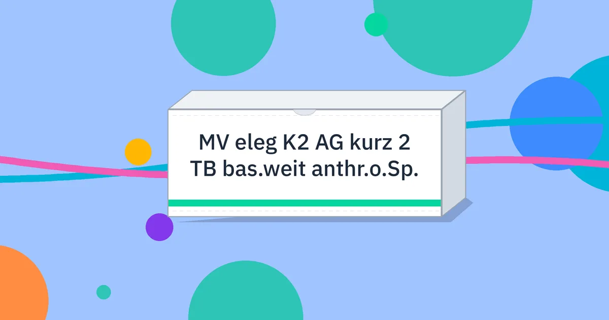 Symbolbild: Packung mit der Aufschrift MV eleg K2 AG kurz 2 TB bas.weit anthr.o.Sp. (PZN 00186217) – Verfügbarkeit und Bezug in Apotheken in Frankfurt am Main