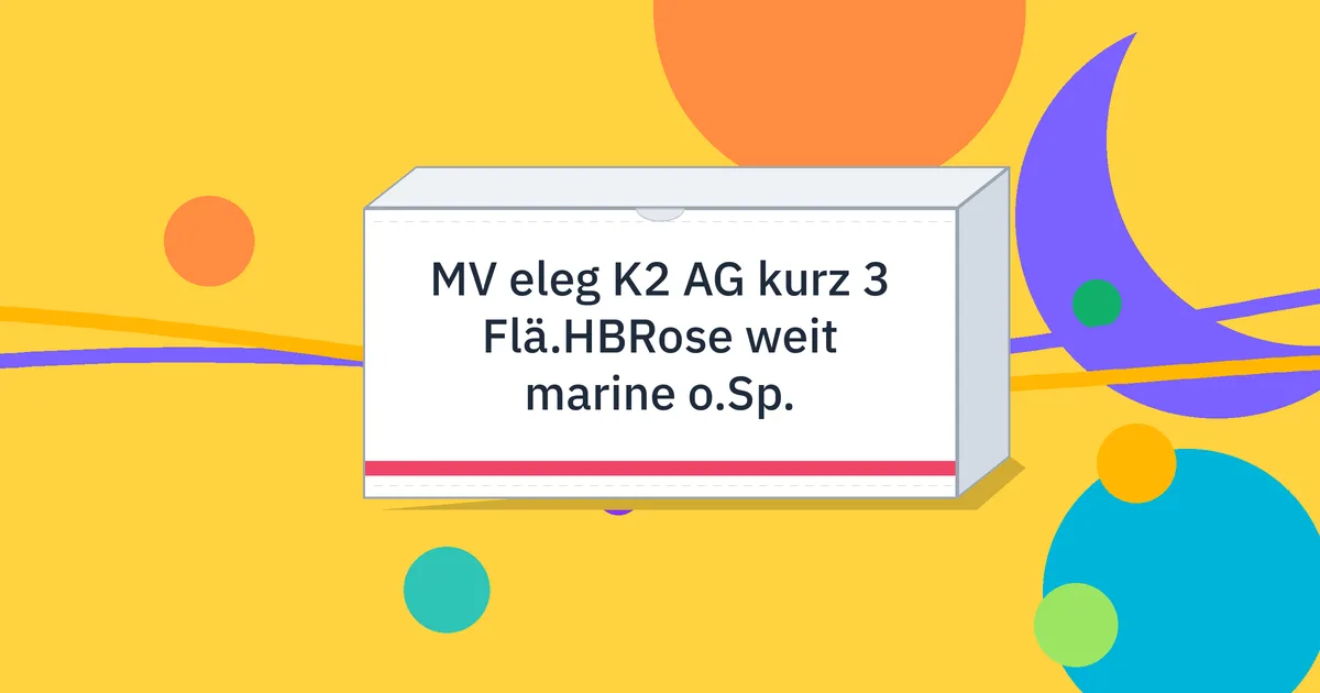 Symbolbild: Packung mit der Aufschrift MV eleg K2 AG kurz 3 Flä.HBRose weit marine o.Sp. (PZN 15706786) – Verfügbarkeit und Bezug in Apotheken in Frankfurt am Main