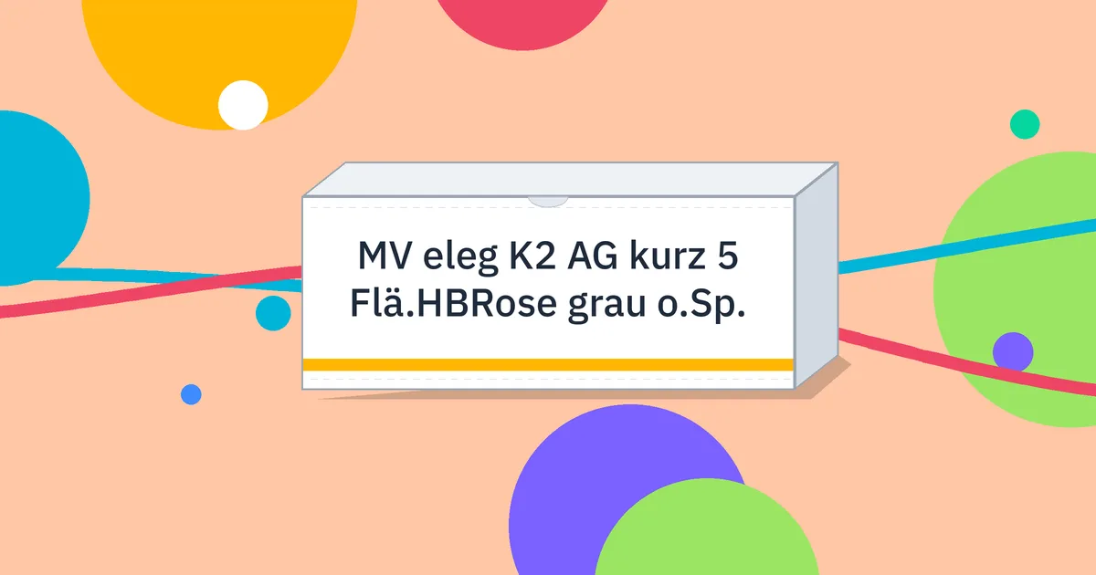 Symbolbild: Packung mit der Aufschrift MV eleg K2 AG kurz 5 Flä.HBRose grau o.Sp. (PZN 18925709) – Verfügbarkeit und Bezug in Apotheken in Frankfurt am Main