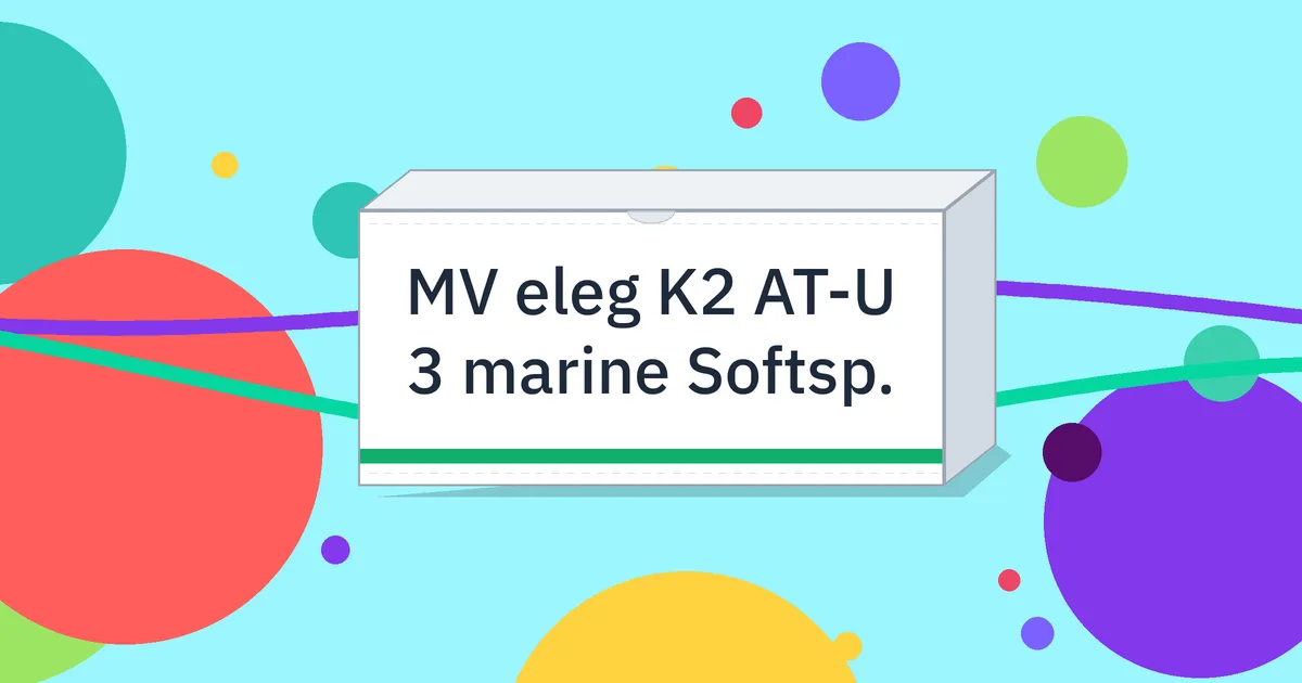 Symbolbild: Packung mit der Aufschrift MV eleg K2 AT-U 3 marine Softsp. (PZN 15290877) – Verfügbarkeit und Bezug in Apotheken in Frankfurt am Main