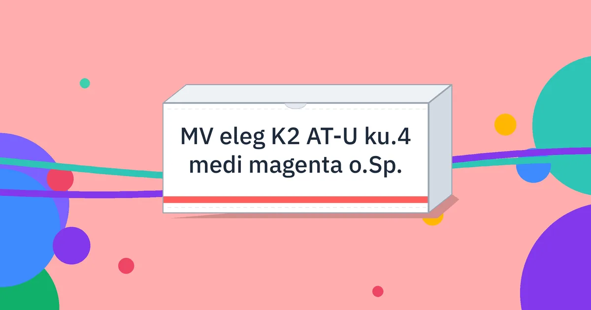 Symbolbild: Packung mit der Aufschrift MV eleg K2 AT-U ku.4 medi magenta o.Sp. (PZN 15291807) – Verfügbarkeit und Bezug in Apotheken in Frankfurt am Main