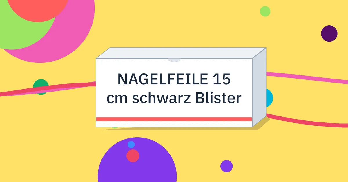 Symbolbild: Packung mit der Aufschrift NAGELFEILE 15 cm schwarz Blister (PZN 10349790) – Verfügbarkeit und Bezug in Apotheken in Frankfurt am Main