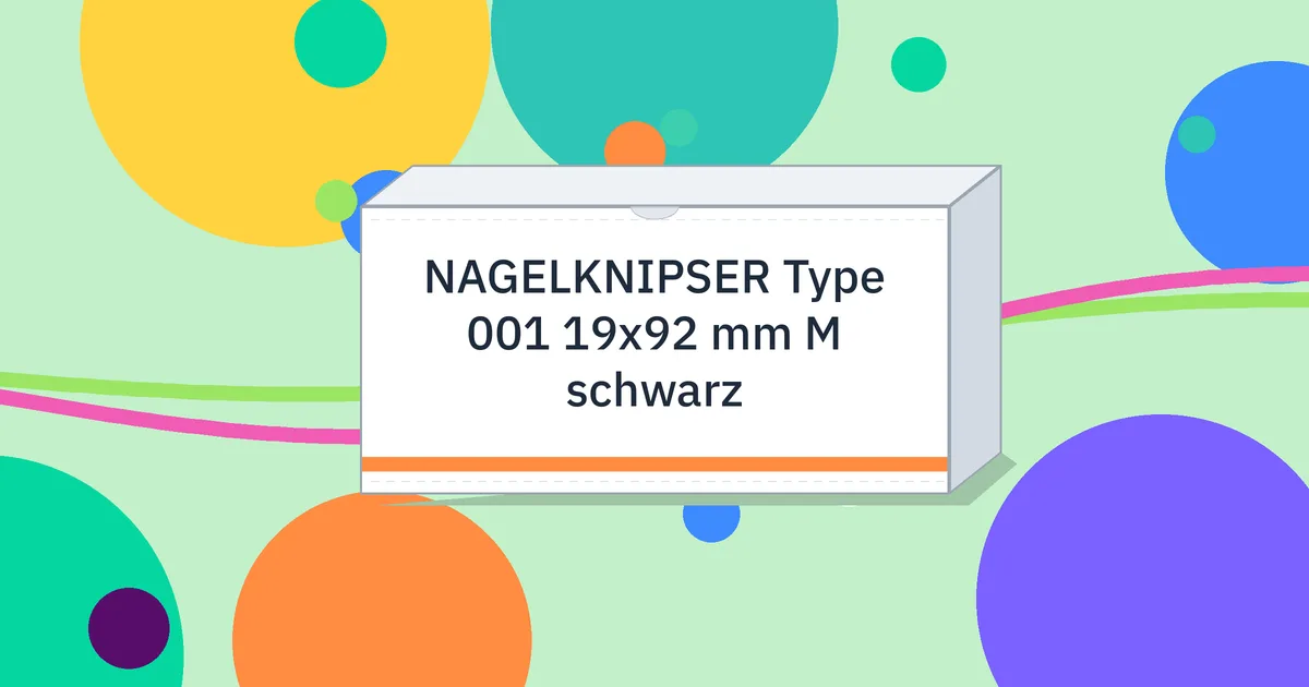 Symbolbild: Packung mit der Aufschrift NAGELKNIPSER Type 001 19x92 mm M schwarz (PZN 13332442) – Verfügbarkeit und Bezug in Apotheken in Frankfurt am Main