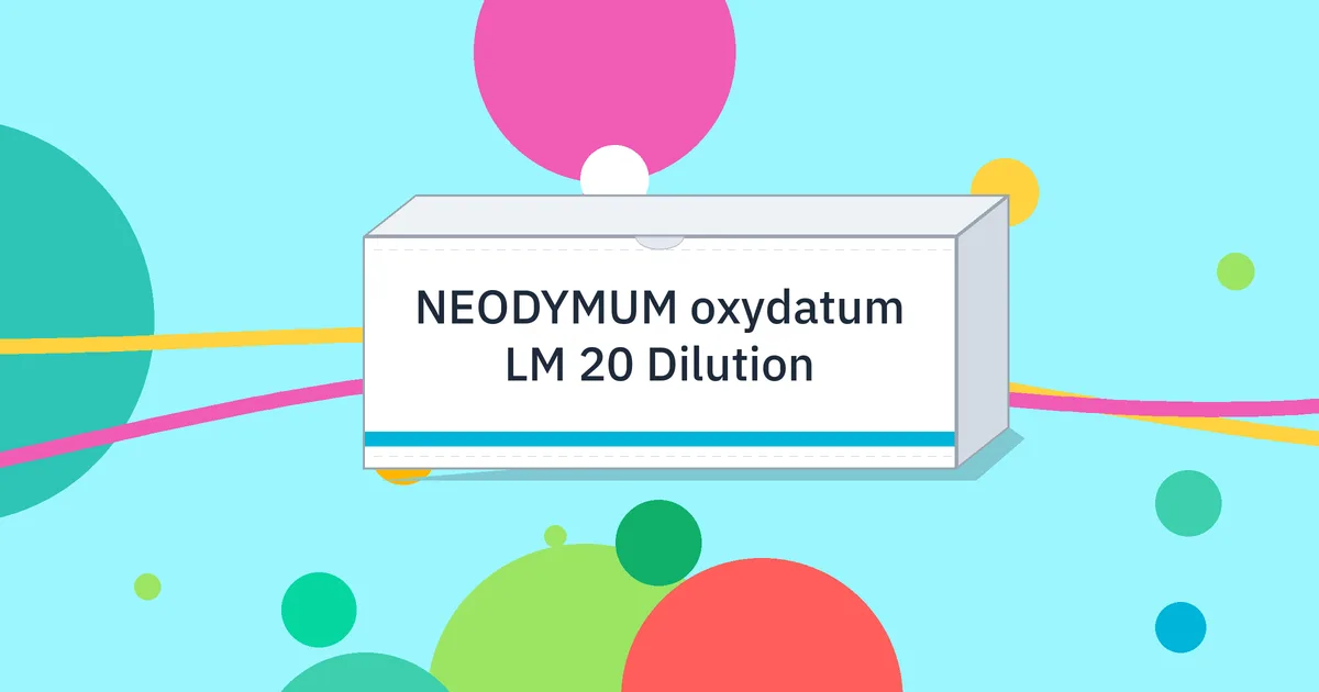 Symbolbild: Packung mit der Aufschrift NEODYMUM oxydatum LM 20 Dilution (PZN 13617802) – Verfügbarkeit und Bezug in Apotheken in Frankfurt am Main