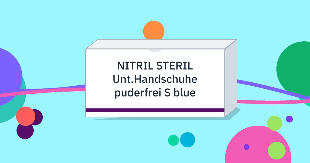 Symbolbild: Packung mit der Aufschrift NITRIL STERIL Unt.Handschuhe puderfrei S blue (PZN 19444248) – Verfügbarkeit und Bezug in Apotheken in Frankfurt am Main