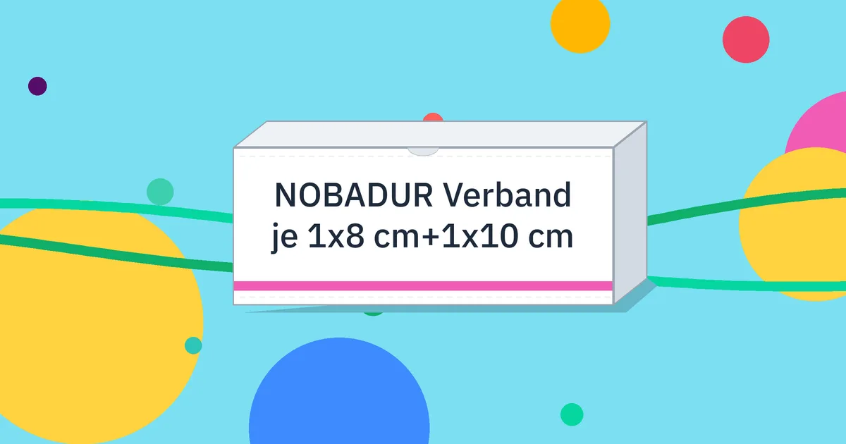 Symbolbild: Packung mit der Aufschrift NOBADUR Verband je 1x8 cm+1x10 cm (PZN 07384860) – Verfügbarkeit und Bezug in Apotheken in Frankfurt am Main