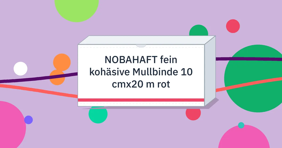 Symbolbild: Packung mit der Aufschrift NOBAHAFT fein kohäsive Mullbinde 10 cmx20 m rot (PZN 03425088) – Verfügbarkeit und Bezug in Apotheken in Frankfurt am Main