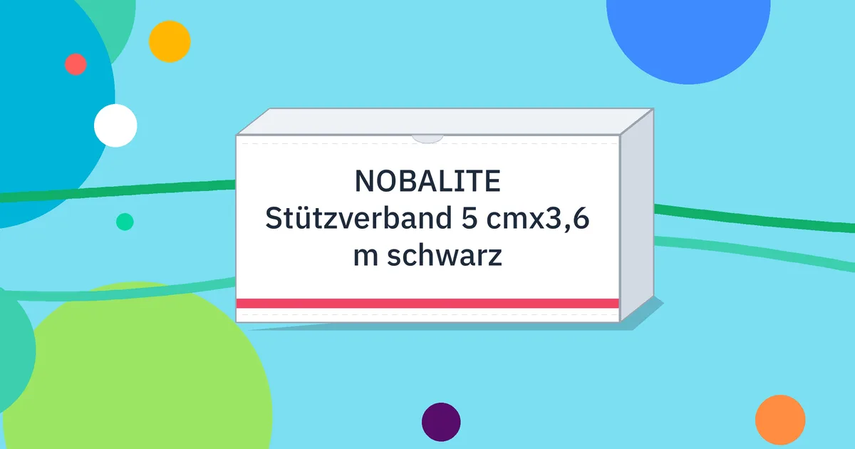Symbolbild: Packung mit der Aufschrift NOBALITE Stützverband 5 cmx3,6 m schwarz (PZN 13166587) – Verfügbarkeit und Bezug in Apotheken in Frankfurt am Main
