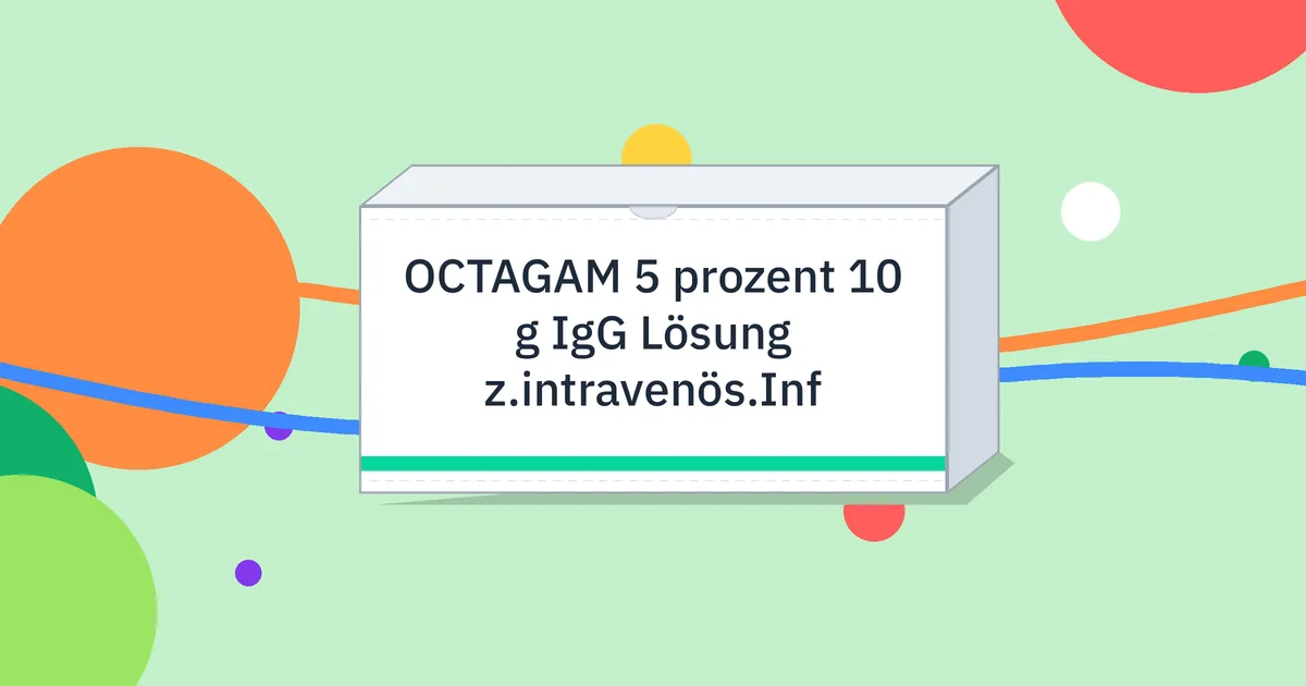 Symbolbild: Packung mit der Aufschrift OCTAGAM 5 prozent 10 g IgG Lösung z.intravenös.Inf (PZN 13474952) – Verfügbarkeit und Bezug in Apotheken in Frankfurt am Main