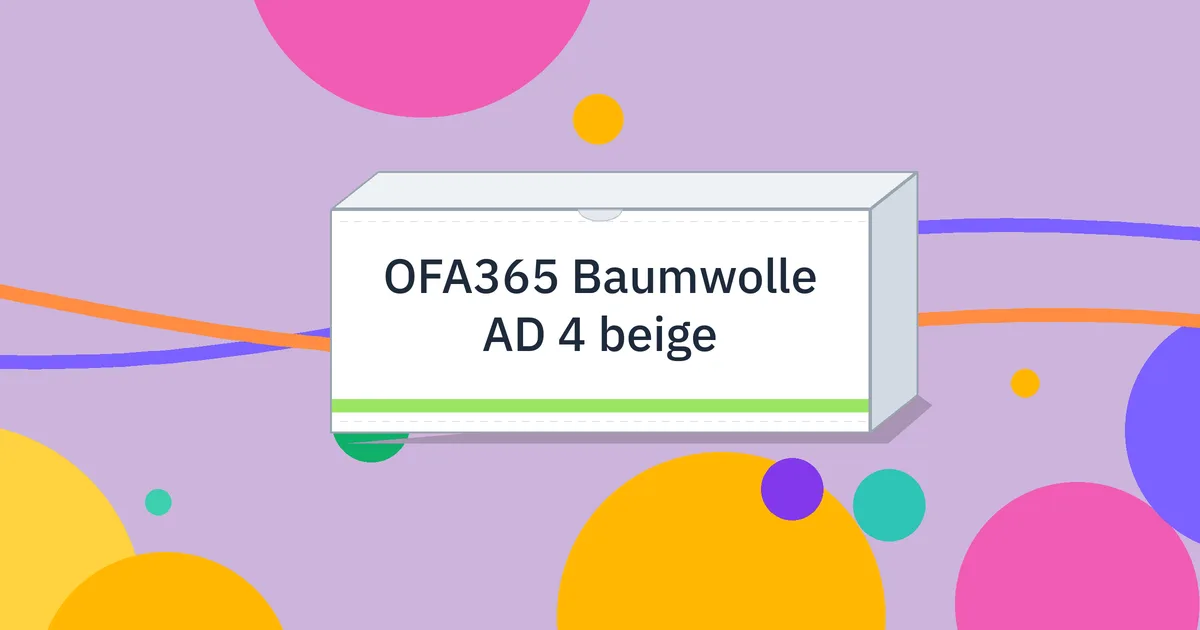 Symbolbild: Packung mit der Aufschrift OFA365 Baumwolle AD 4 beige (PZN 16723812) – Verfügbarkeit und Bezug in Apotheken in Frankfurt am Main
