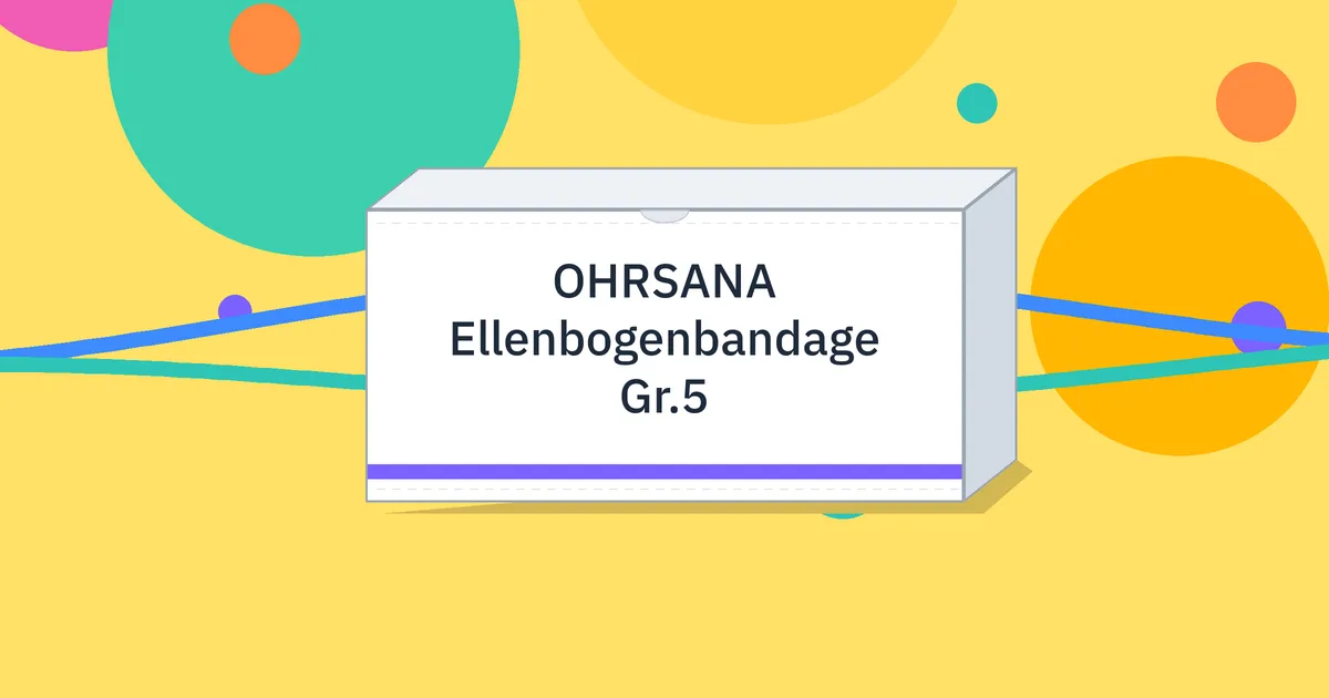 Symbolbild: Packung mit der Aufschrift OHRSANA Ellenbogenbandage Gr.5 (PZN 02669983) – Verfügbarkeit und Bezug in Apotheken in Frankfurt am Main