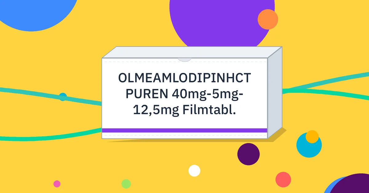 Symbolbild: Packung mit der Aufschrift OLMEAMLODIPINHCT PUREN 40mg-5mg-12,5mg Filmtabl. (PZN 18110901) – Verfügbarkeit und Bezug in Apotheken in Frankfurt am Main