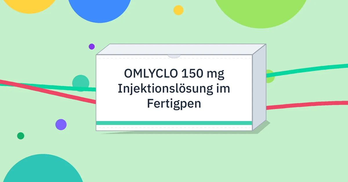Symbolbild: Packung mit der Aufschrift OMLYCLO 150 mg Injektionslösung im Fertigpen (PZN 20583268) – Verfügbarkeit und Bezug in Apotheken in Frankfurt am Main