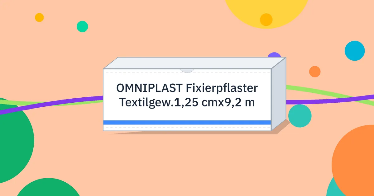 Symbolbild: Packung mit der Aufschrift OMNIPLAST Fixierpflaster Textilgew.1,25 cmx9,2 m (PZN 14443161) – Verfügbarkeit und Bezug in Apotheken in Frankfurt am Main