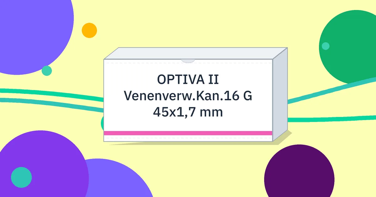 Symbolbild: Packung mit der Aufschrift OPTIVA II Venenverw.Kan.16 G 45x1,7 mm (PZN 10406921) – Verfügbarkeit und Bezug in Apotheken in Frankfurt am Main