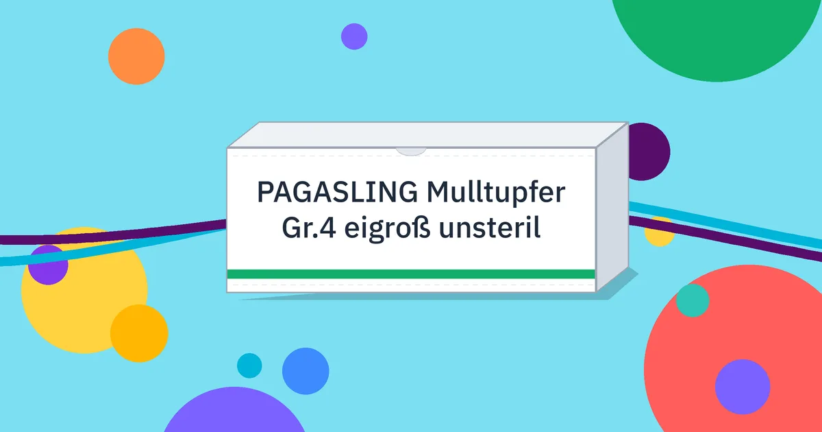Symbolbild: Packung mit der Aufschrift PAGASLING Mulltupfer Gr.4 eigroß unsteril (PZN 03509313) – Verfügbarkeit und Bezug in Apotheken in Frankfurt am Main