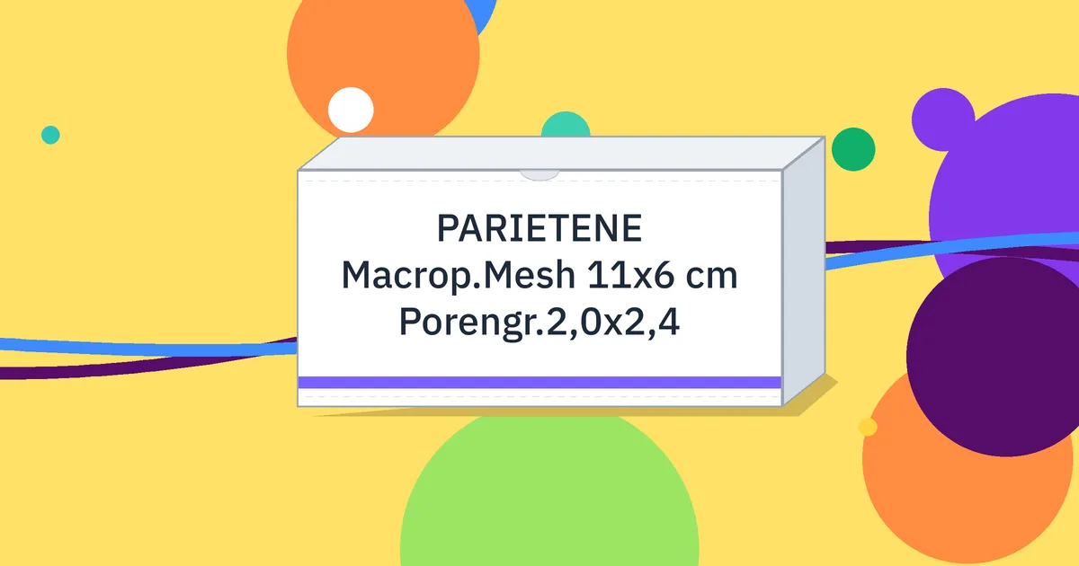 Symbolbild: Packung mit der Aufschrift PARIETENE Macrop.Mesh 11x6 cm Porengr.2,0x2,4 (PZN 11314500) – Verfügbarkeit und Bezug in Apotheken in Frankfurt am Main