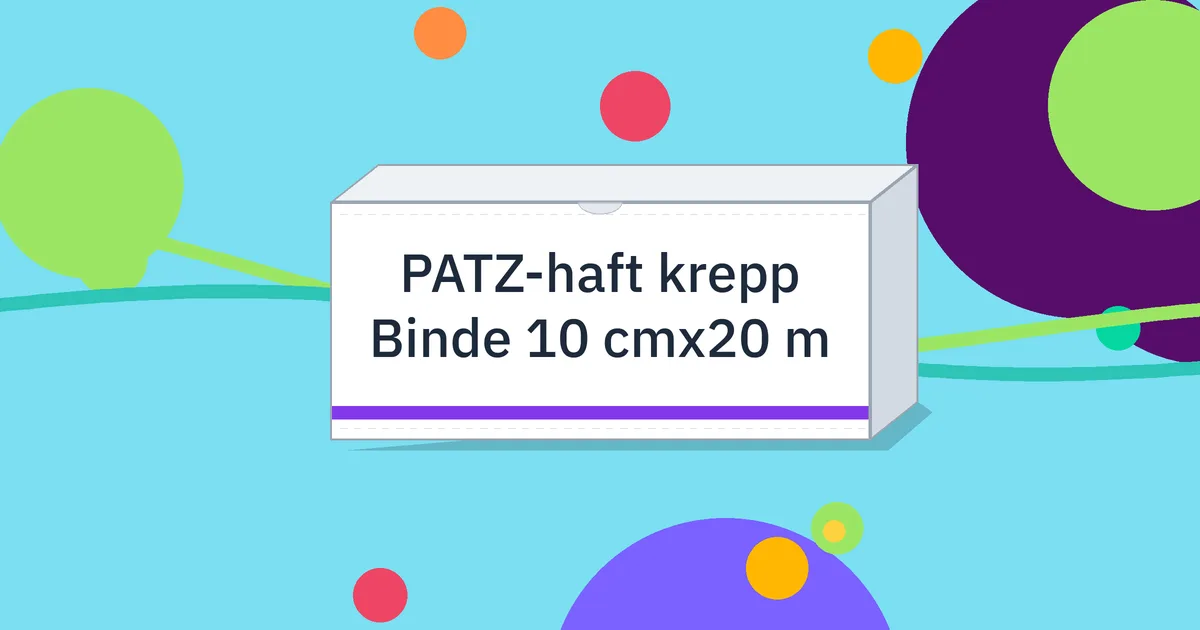 Symbolbild: Packung mit der Aufschrift PATZ-haft krepp Binde 10 cmx20 m (PZN 06814755) – Verfügbarkeit und Bezug in Apotheken in Frankfurt am Main